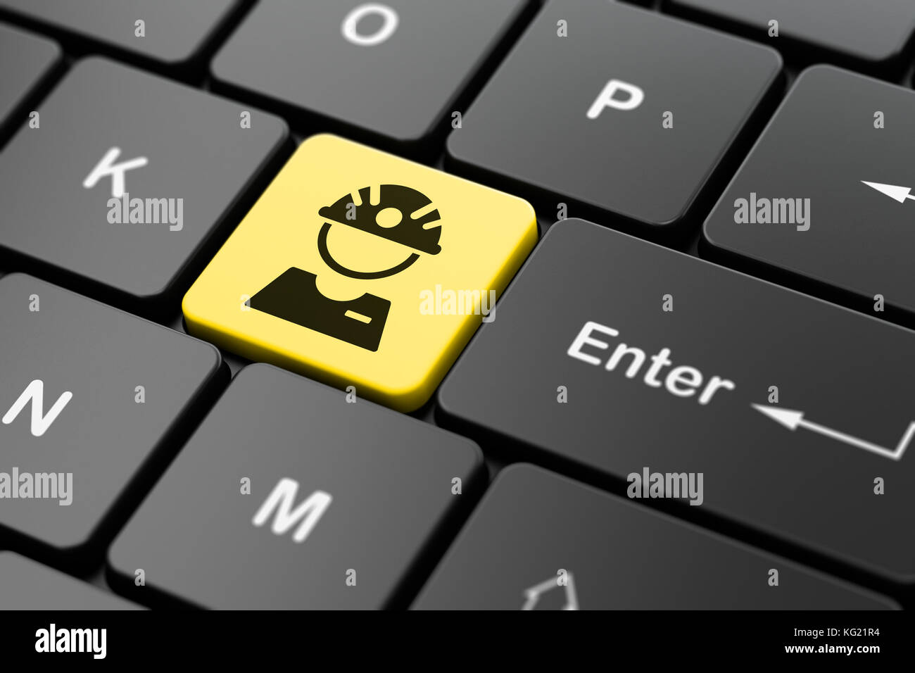 Manufacuring concept: Factory Worker on computer keyboard background ...