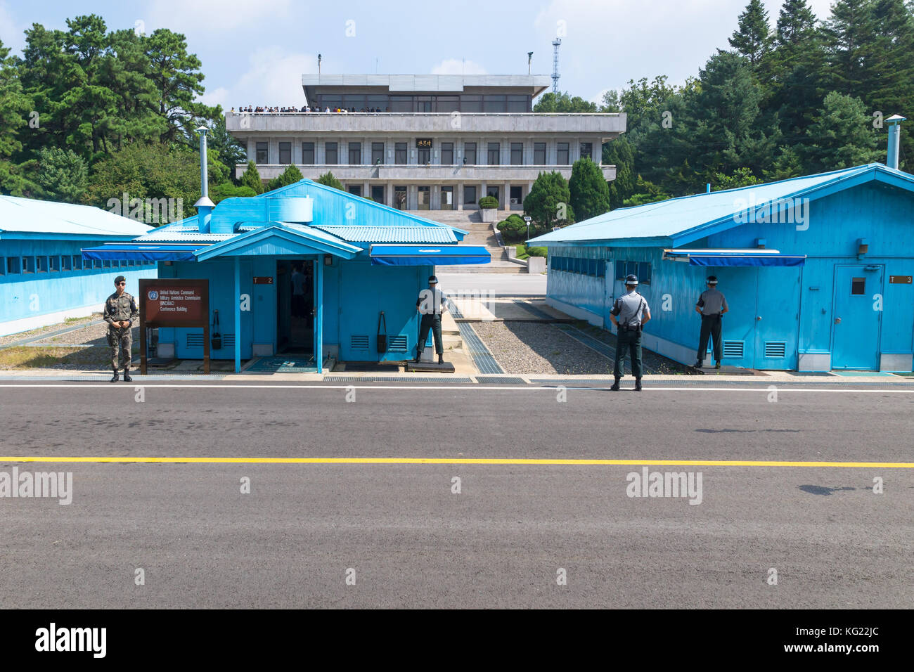 JSA within DMZ, Korea - September 8 2017: UN soldiers and soldiers in ...