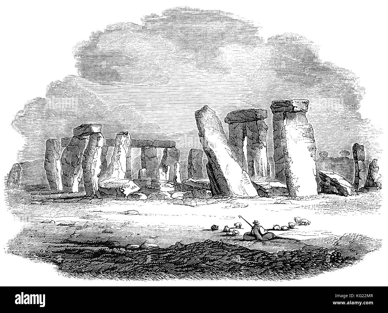Shepherd and sheep within Stonehenge, a prehistoric Neolithic and ...