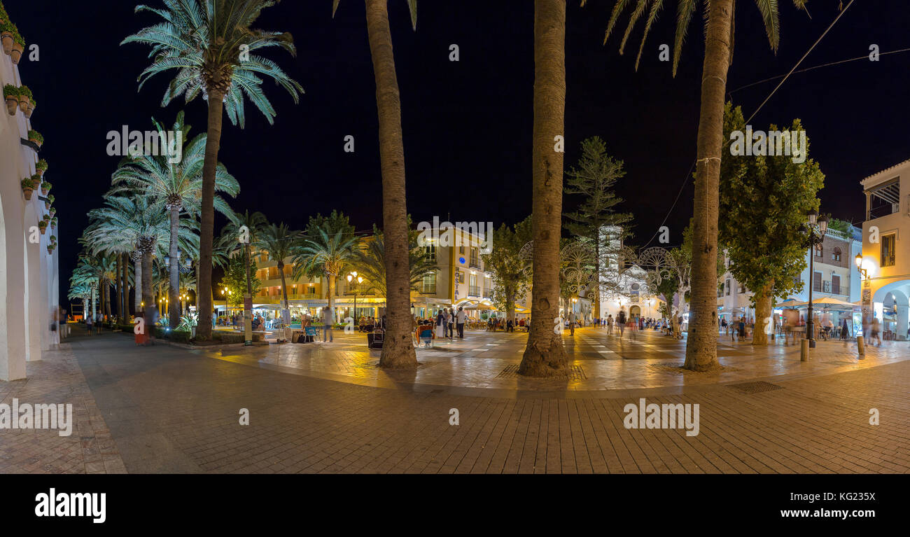 Balcon de Europa square illuminated by night, Nerja, Spain *** Local ...