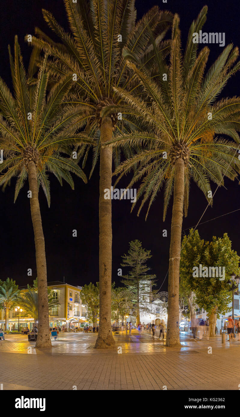 Balcon de Europa square illuminated by night, Nerja, Spain *** Local ...
