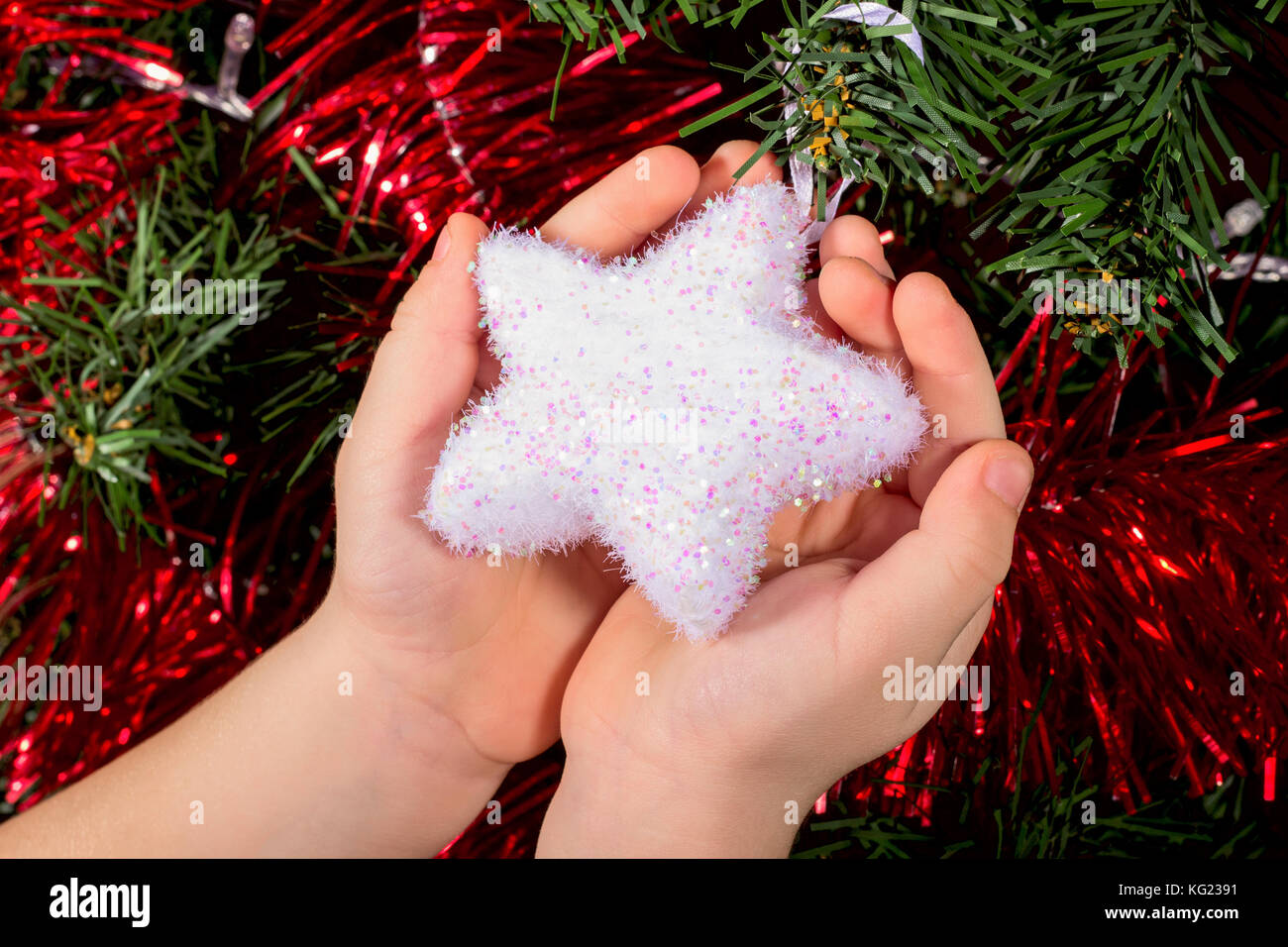 Christmas Toy White Star Child Boy Holding Hands. Postcard Stock Photo ...