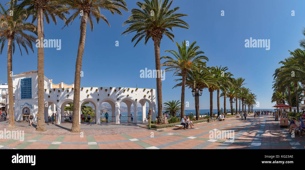 The palm trees of the Plaza Balcon de Europa, Nerja, Spain *** Local ...