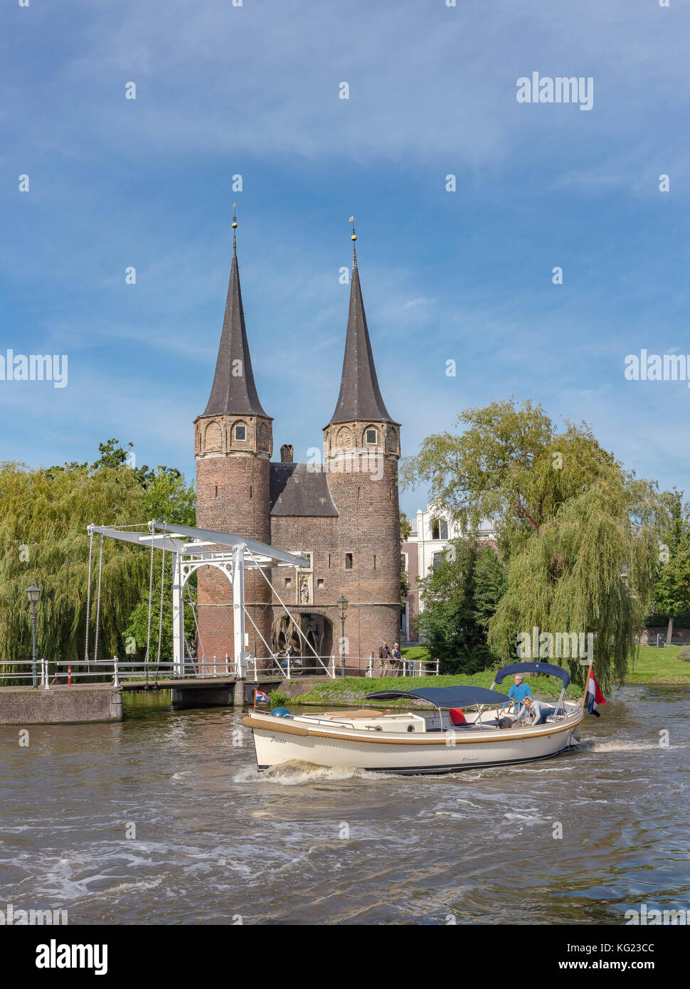 Drawbridge at the Eastern Gate, open motor boat, Delft, Zuid-Holland ...