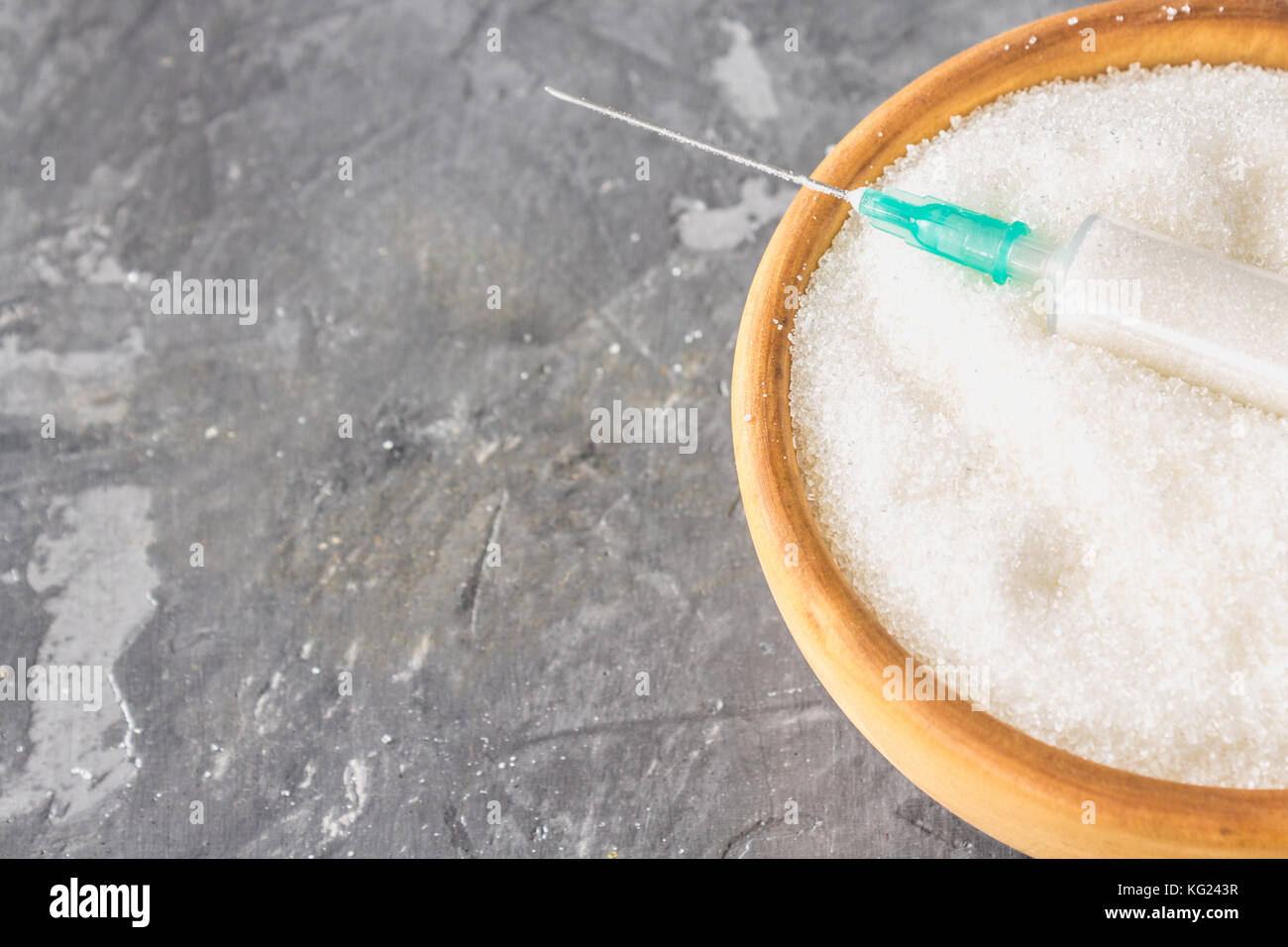 Sugar in a syringe. Conceptual depiction of dependence on the sweet ...