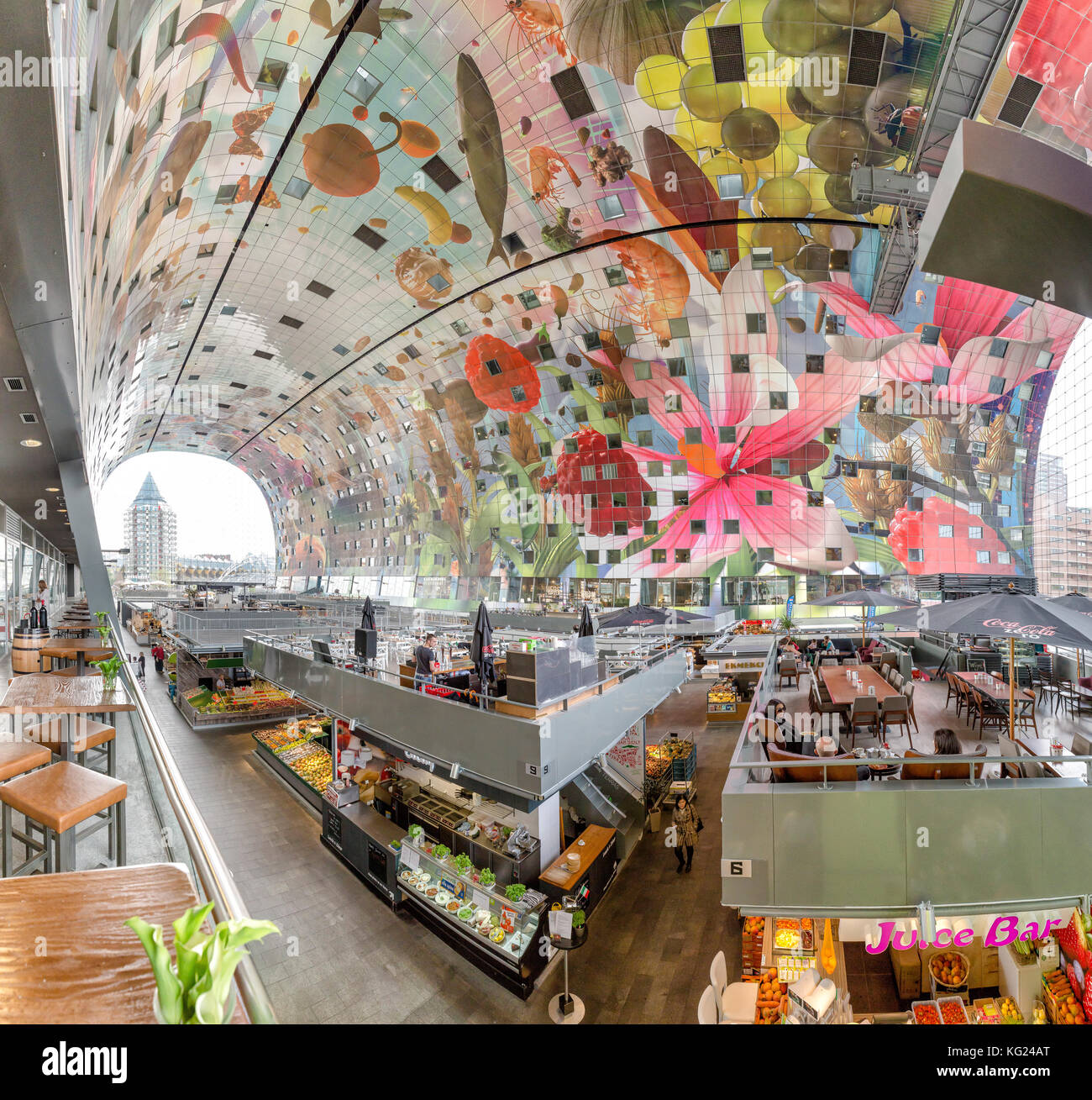 The covered Market hall, the interior with the painted ceiling ...