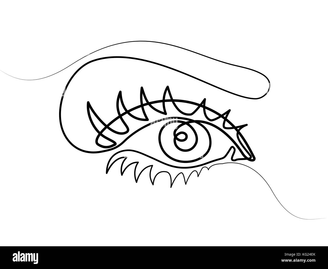 Continuous line drawing. Beautiful Woman's eye. Black and white ...