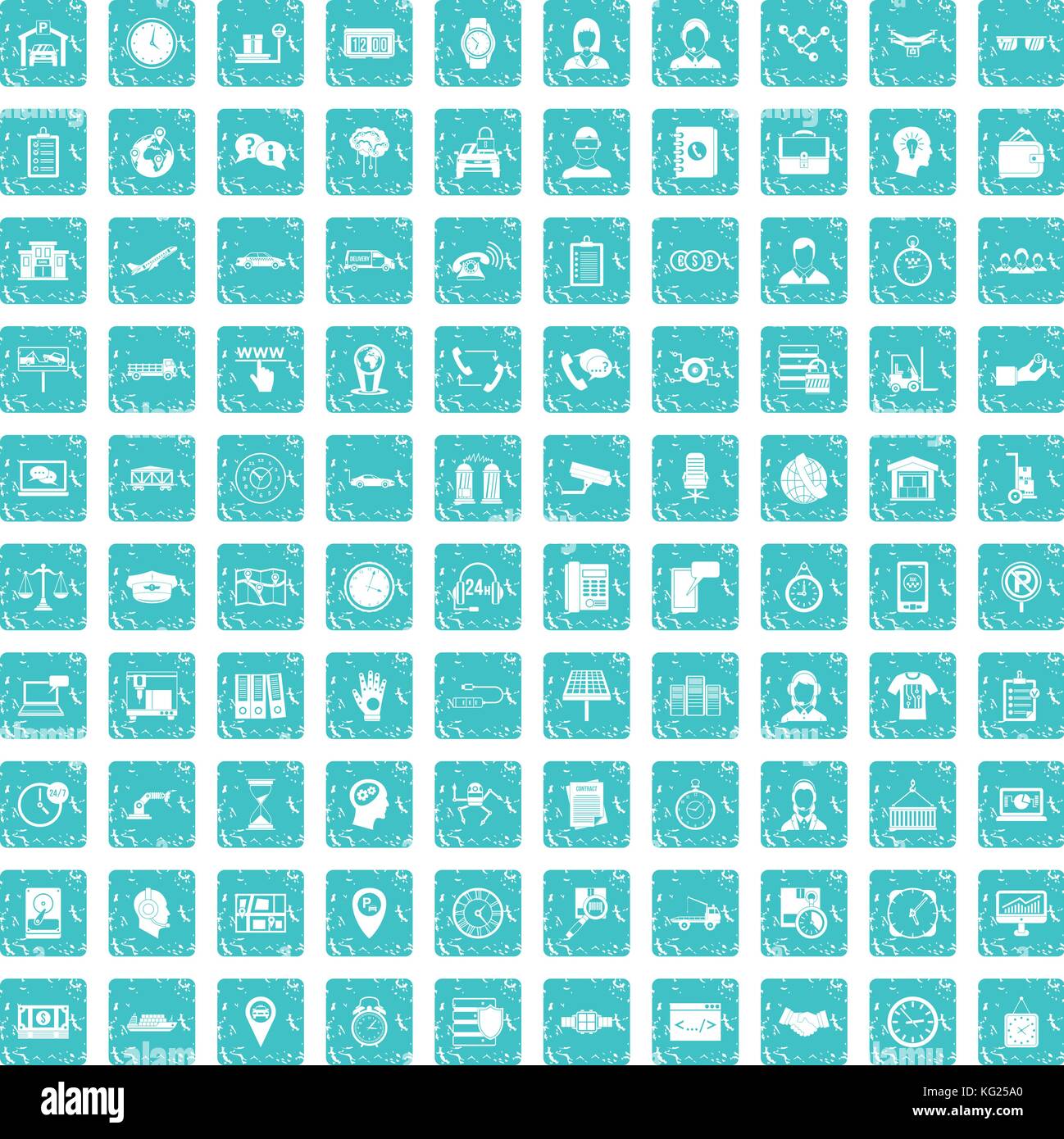 100 working hours icons set grunge blue Stock Vector Image & Art - Alamy