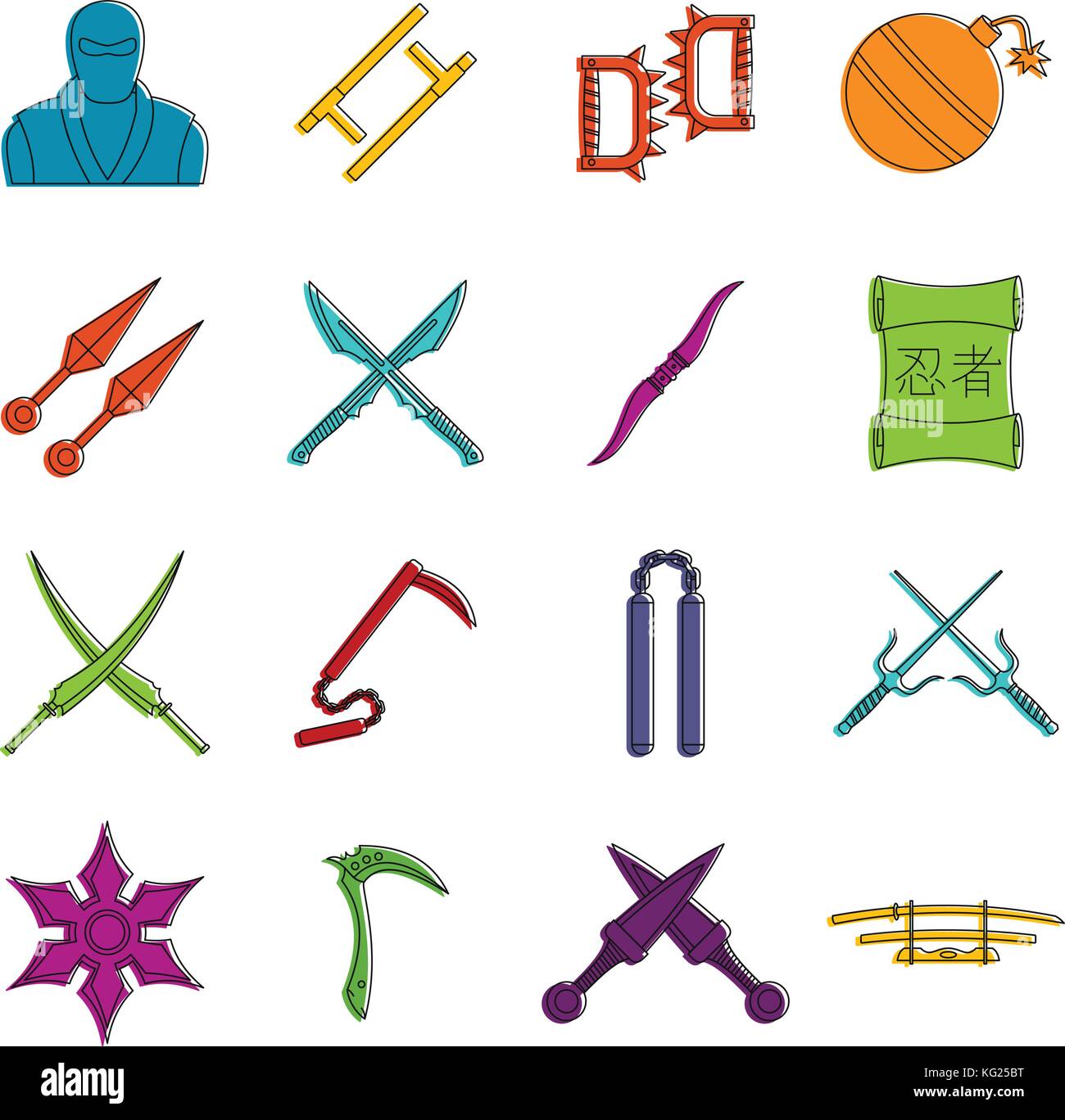 Ninja tools icons doodle set Stock Vector Image & Art - Alamy