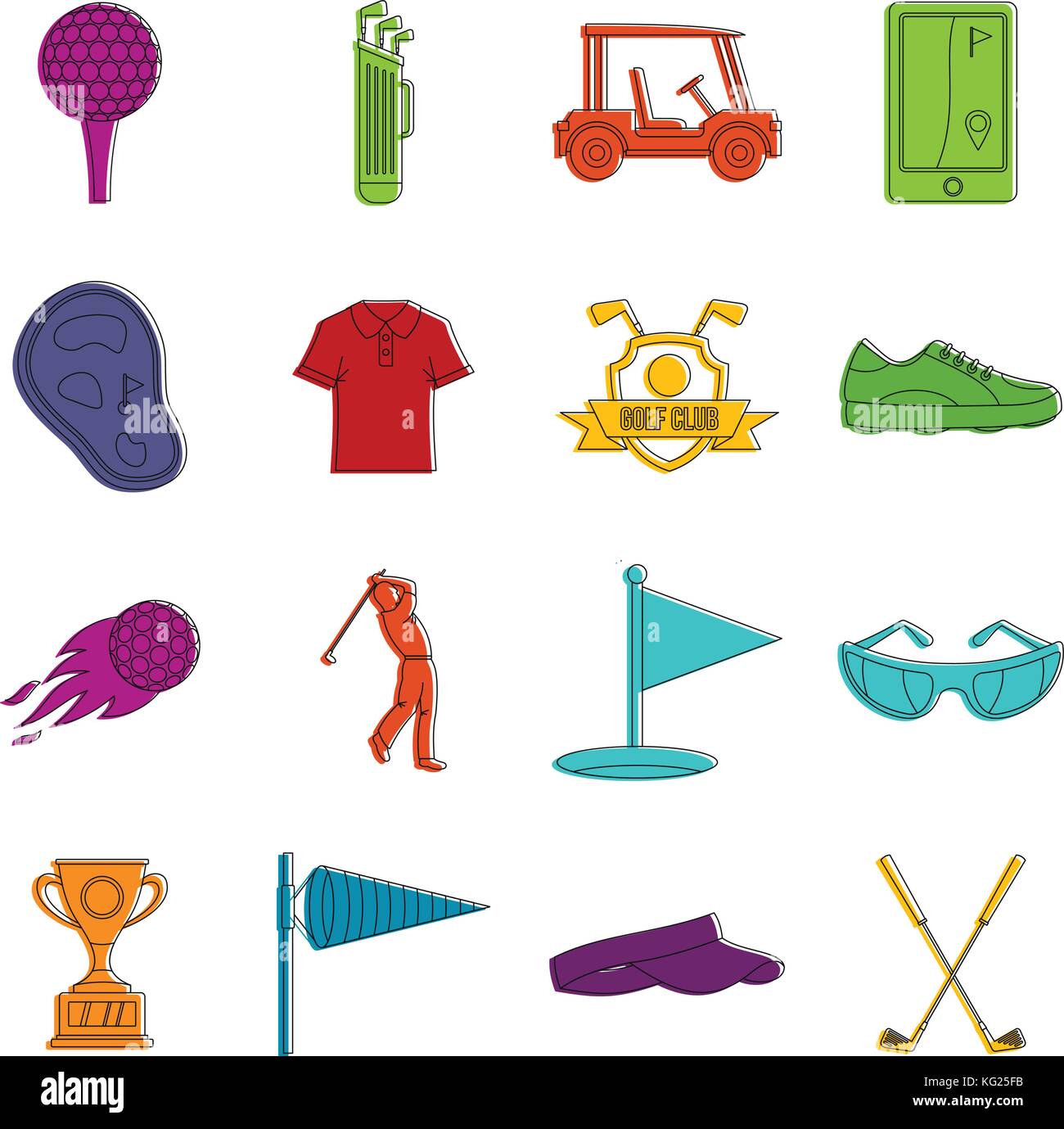 Golf items icons doodle set Stock Vector Image & Art - Alamy
