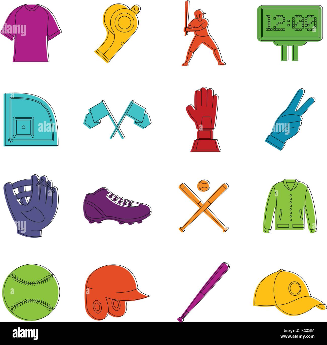 Baseball icons doodle set Stock Vector Image & Art - Alamy