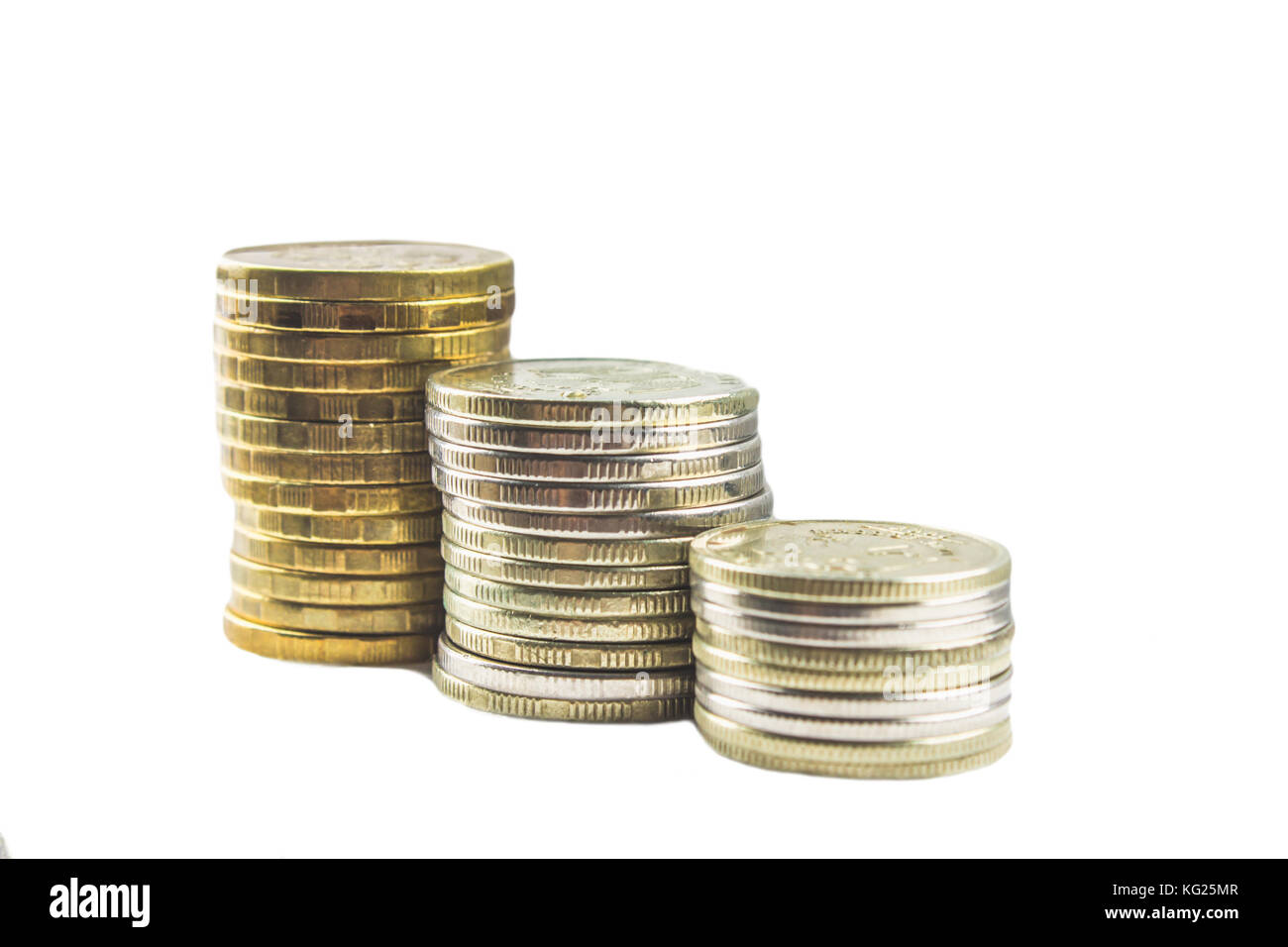 Stacks of Russian coins on a gray background with droplets of water ...