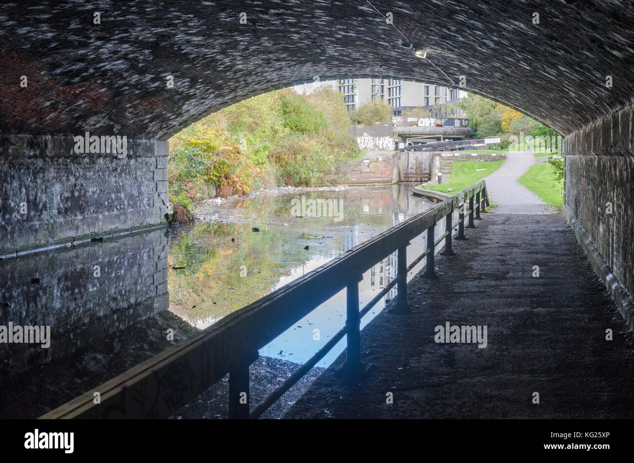 Old brick bridge over the Digbeth Branch Canal and towpath by ...