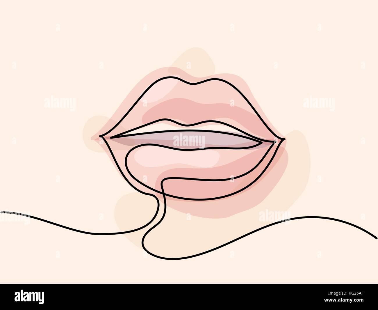 Continuous line drawing. Beautiful Woman s lips logo. Pastel soft color ...