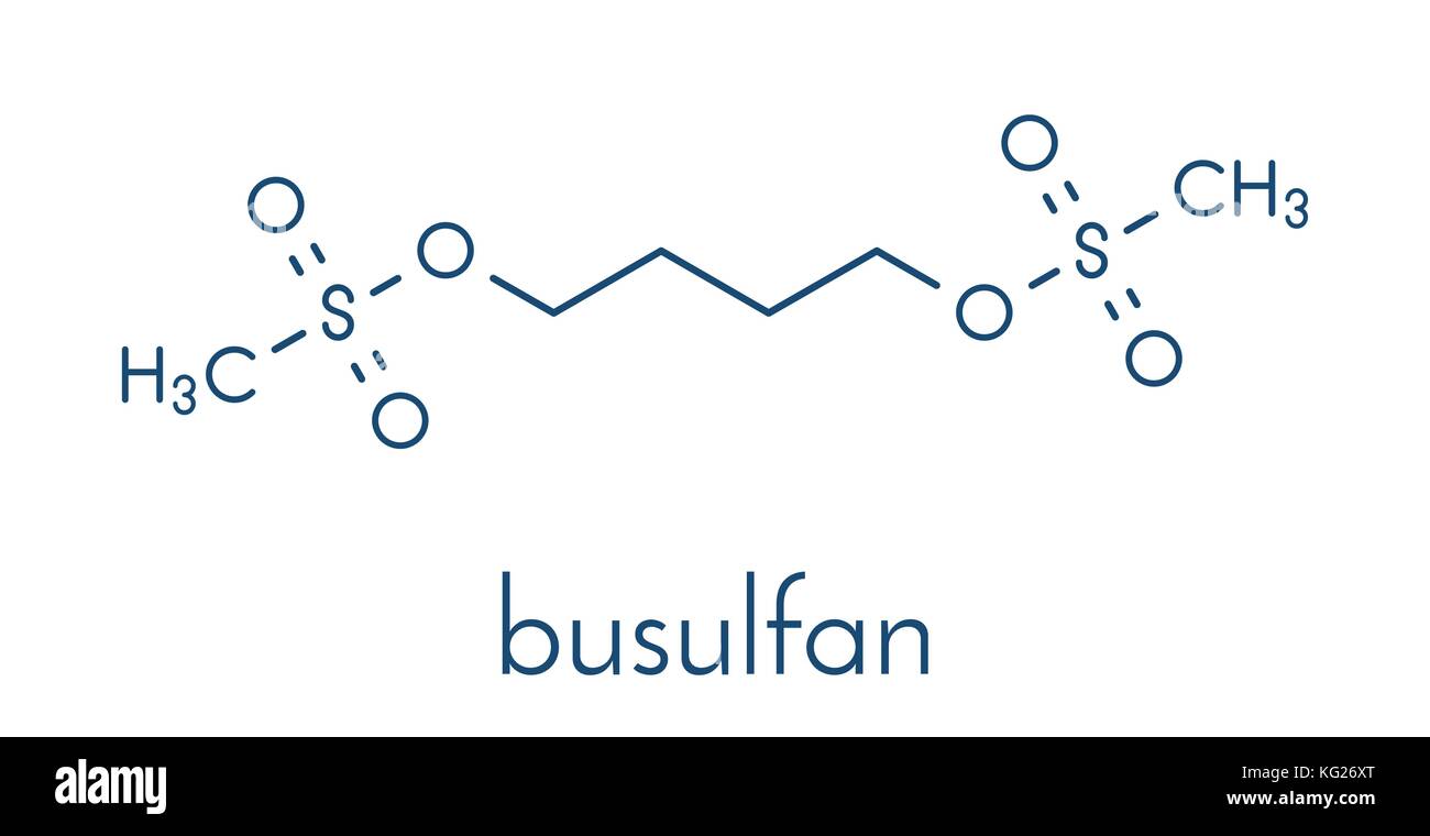 Busulfan cancer chemotherapy drug molecule (alkylating agent). Skeletal ...