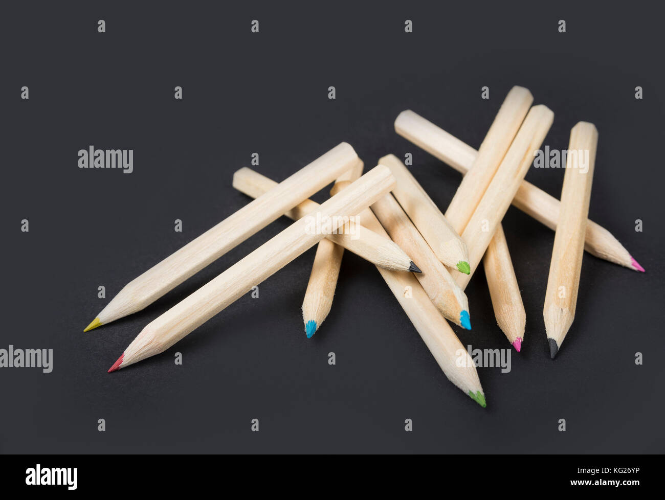 Back to school and classroom supplies with closeup on mix colored ...