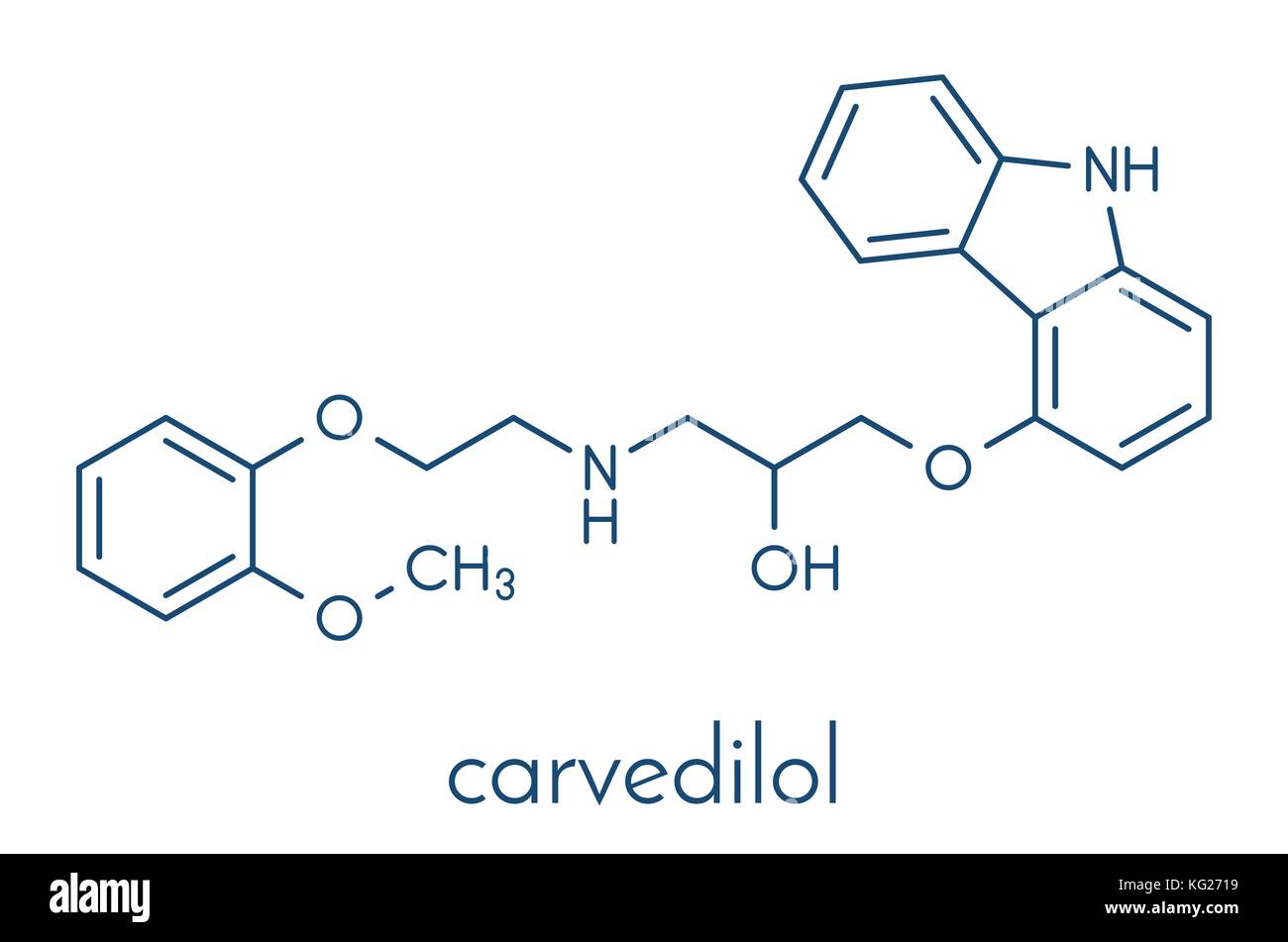 Carvedilol congestive heart failure drug molecule. Skeletal formula ...