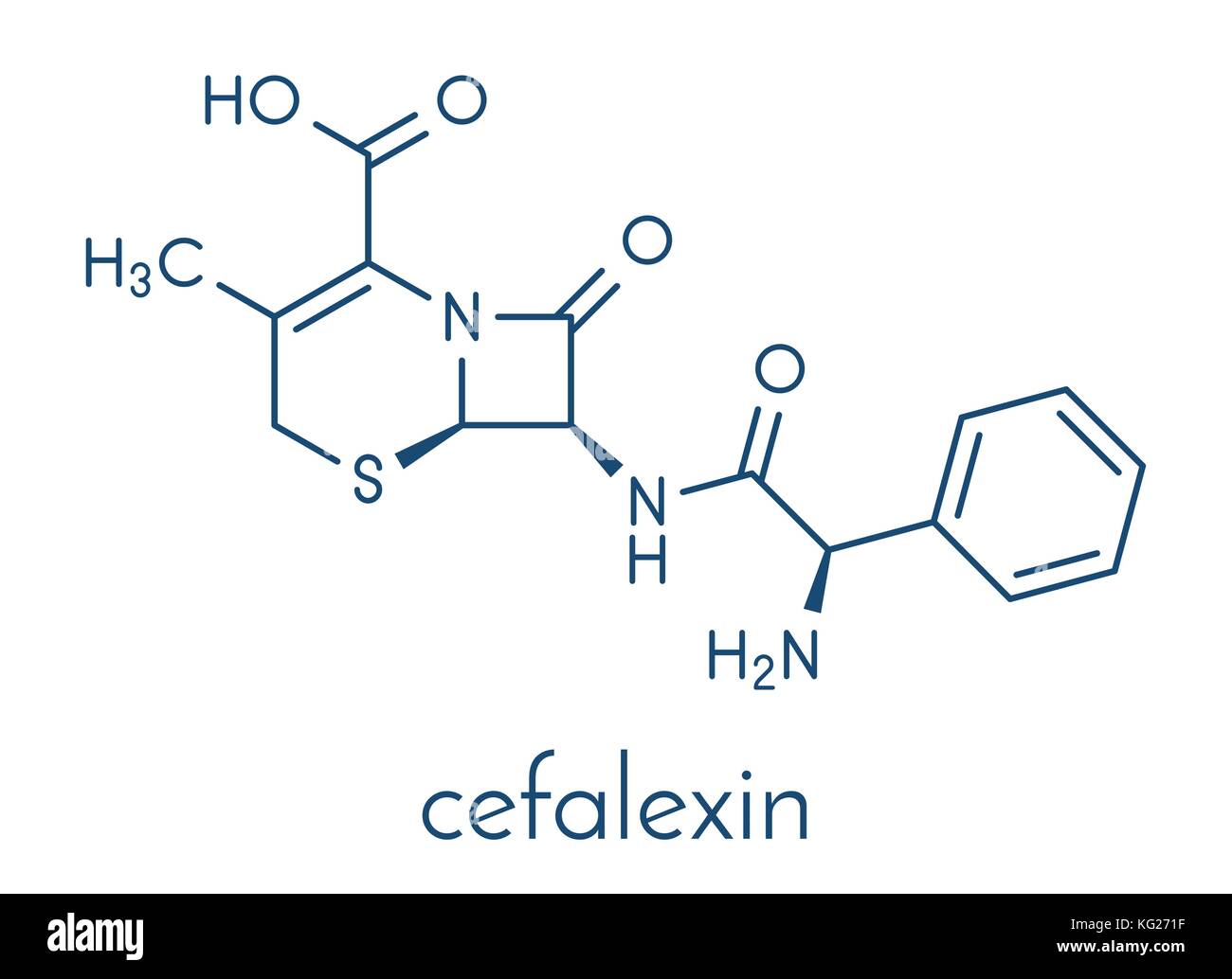 Cefalexin antibiotic drug molecule (cephalosporin, first generation ...
