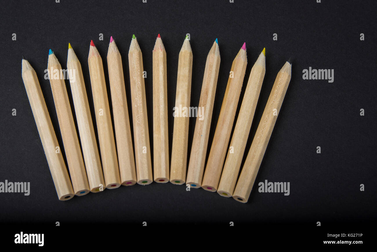 Back to school and classroom supplies with closeup on mix colored ...