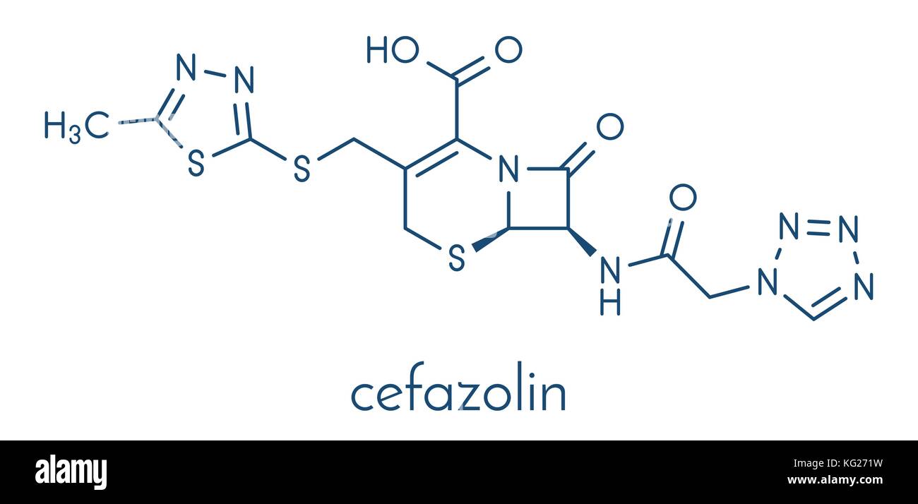 Cefazolin antibiotic drug molecule (cephalosporin, first generation ...
