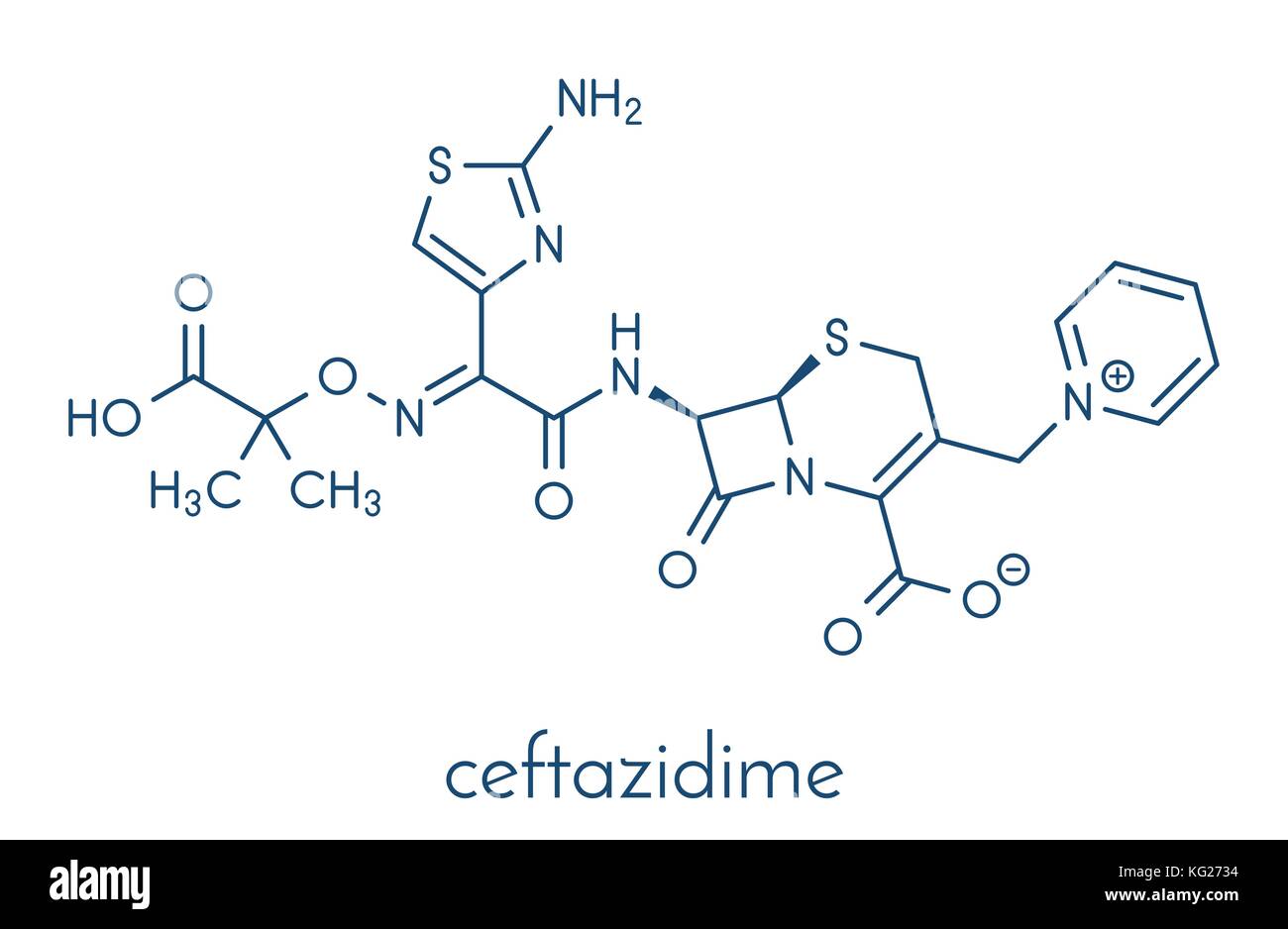 Ceftazidime cephalosporin antibiotic drug molecule. Skeletal formula ...