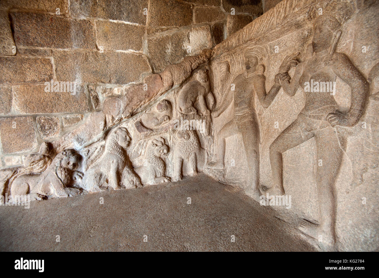 Part of the beautiful 7th century bas relief sculpture in the Krishna ...