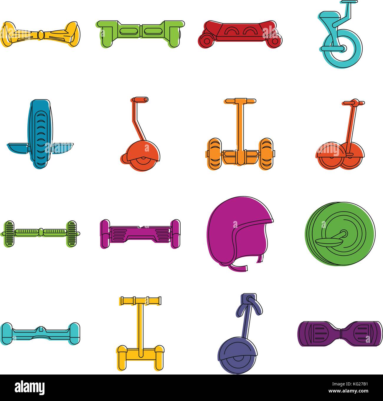 Balancing scooter icons doodle set Stock Vector Image & Art - Alamy