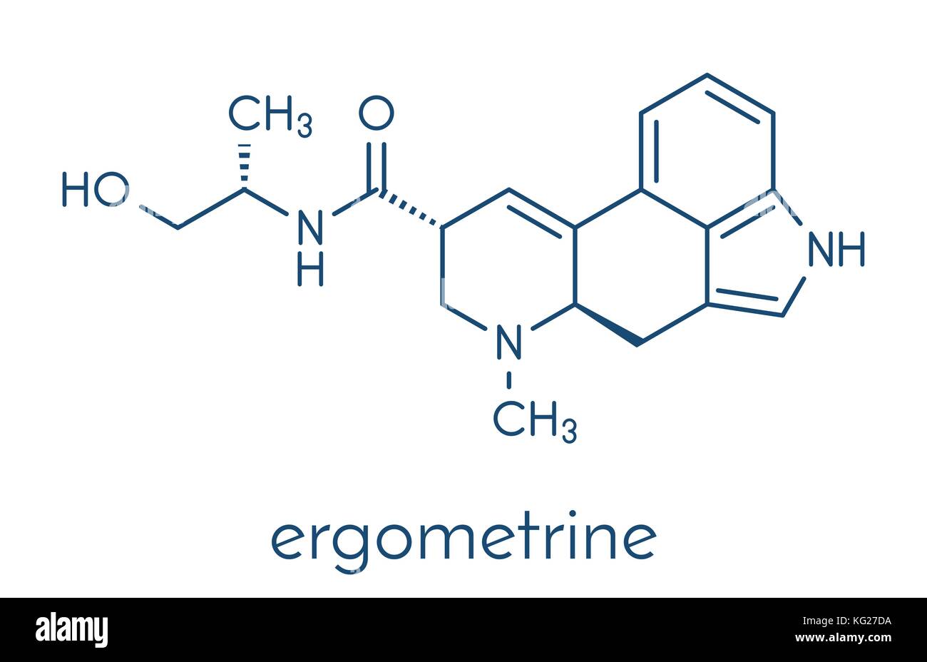 Ergometrine drug molecule. Used to prevent bleeding after childbirth ...