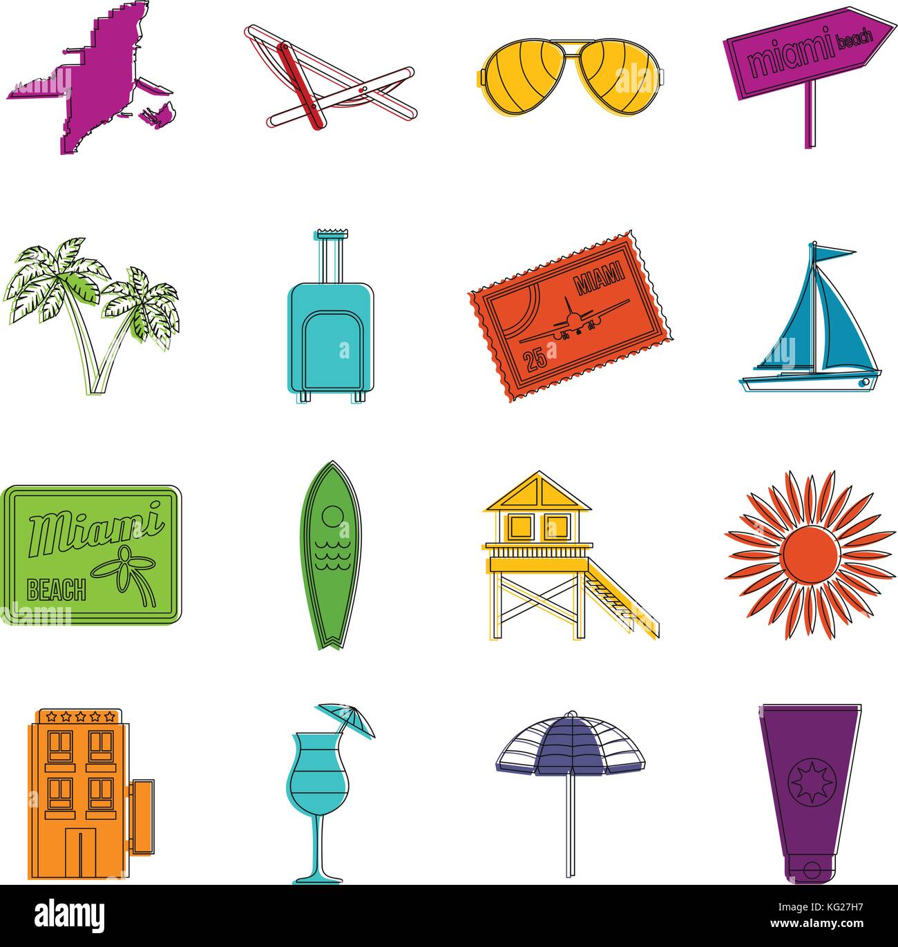 Miami icons doodle set Stock Vector Image & Art - Alamy