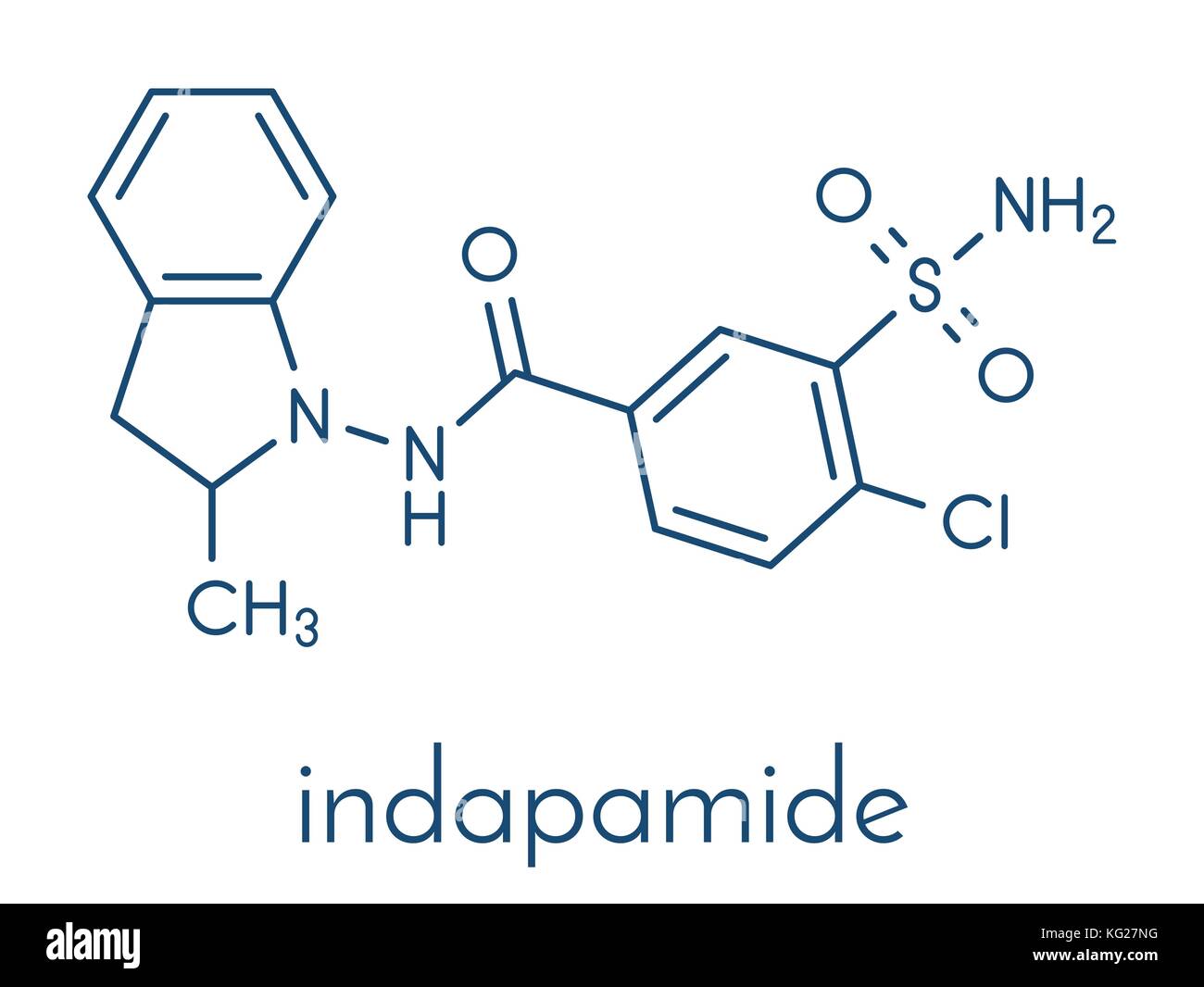 Indapamide hypertension drug molecule (diuretic). Skeletal formula ...