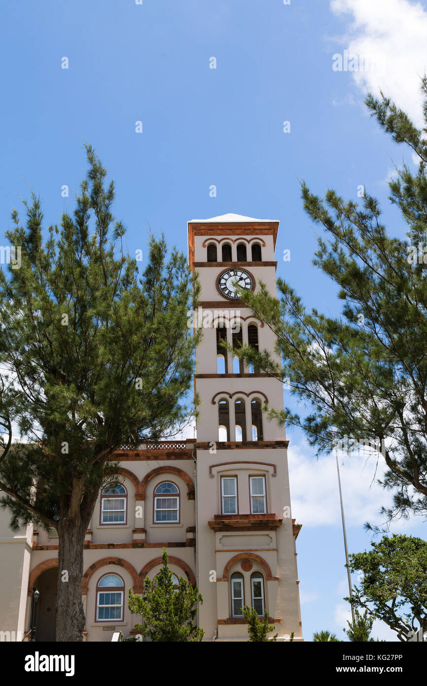 Hamilton Bermuda Sessions House and Clock Tower Stock Photo - Alamy