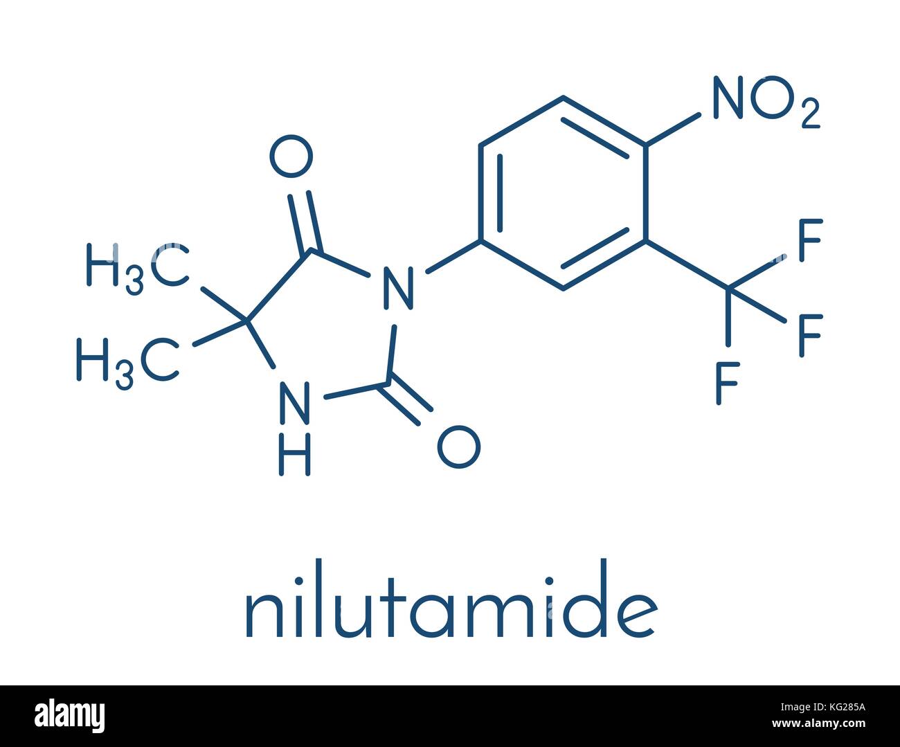 Nilutamide prostate cancer drug molecule (antiandrogen). Skeletal ...