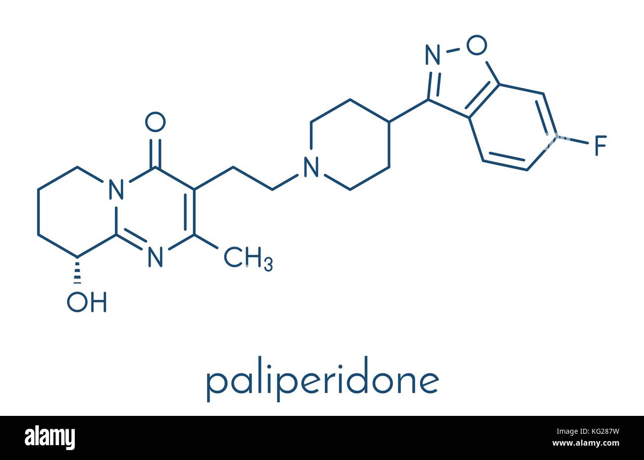 Paliperidone (9-hydroxyrisperidone) antipsychotic drug molecule ...