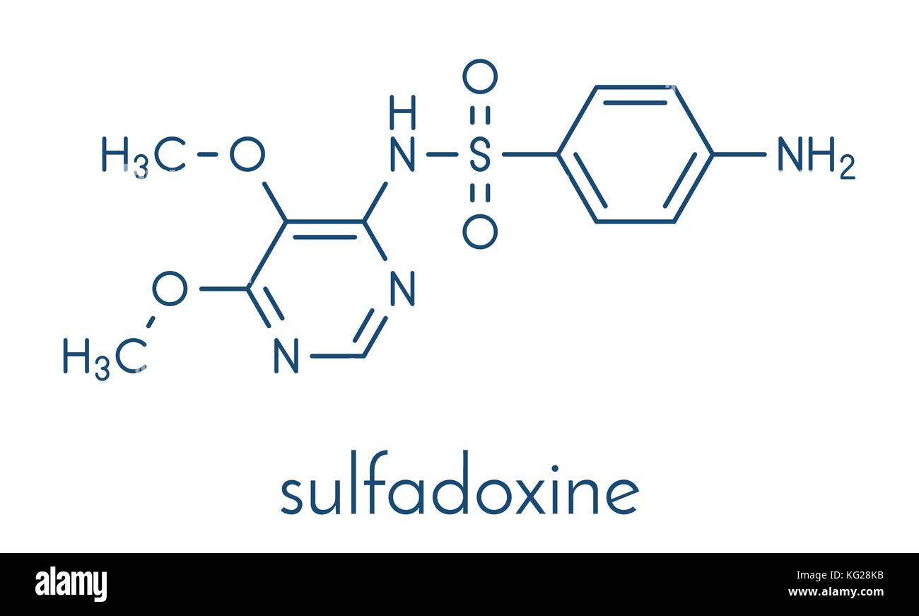 Sulfadoxine malaria drug molecule (sulfonamide class). Skeletal formula ...