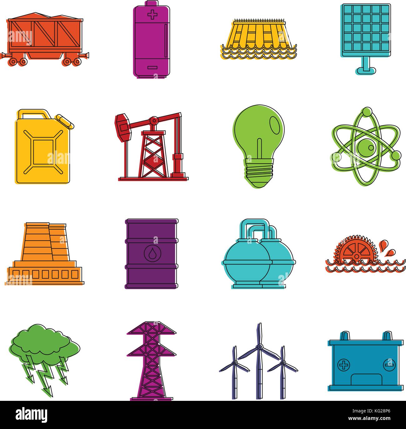 Energy sources items icons doodle set Stock Vector Image & Art - Alamy
