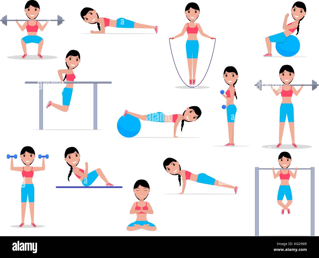 Vector illustration cartoon girl doing exercises Stock Vector Image ...
