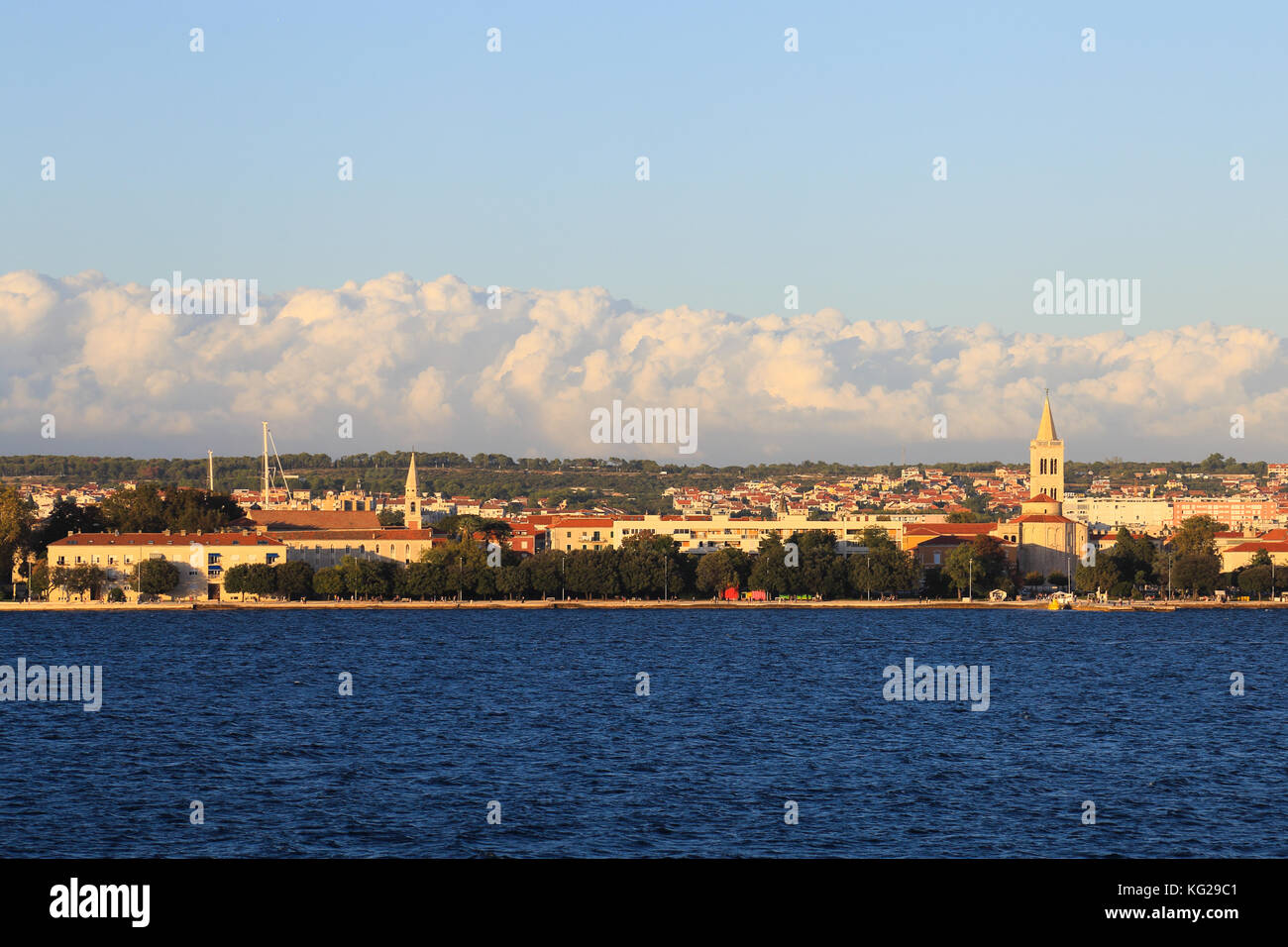Waterfront of Zadar city at Adriatic coast of Croatia seen from the sea ...