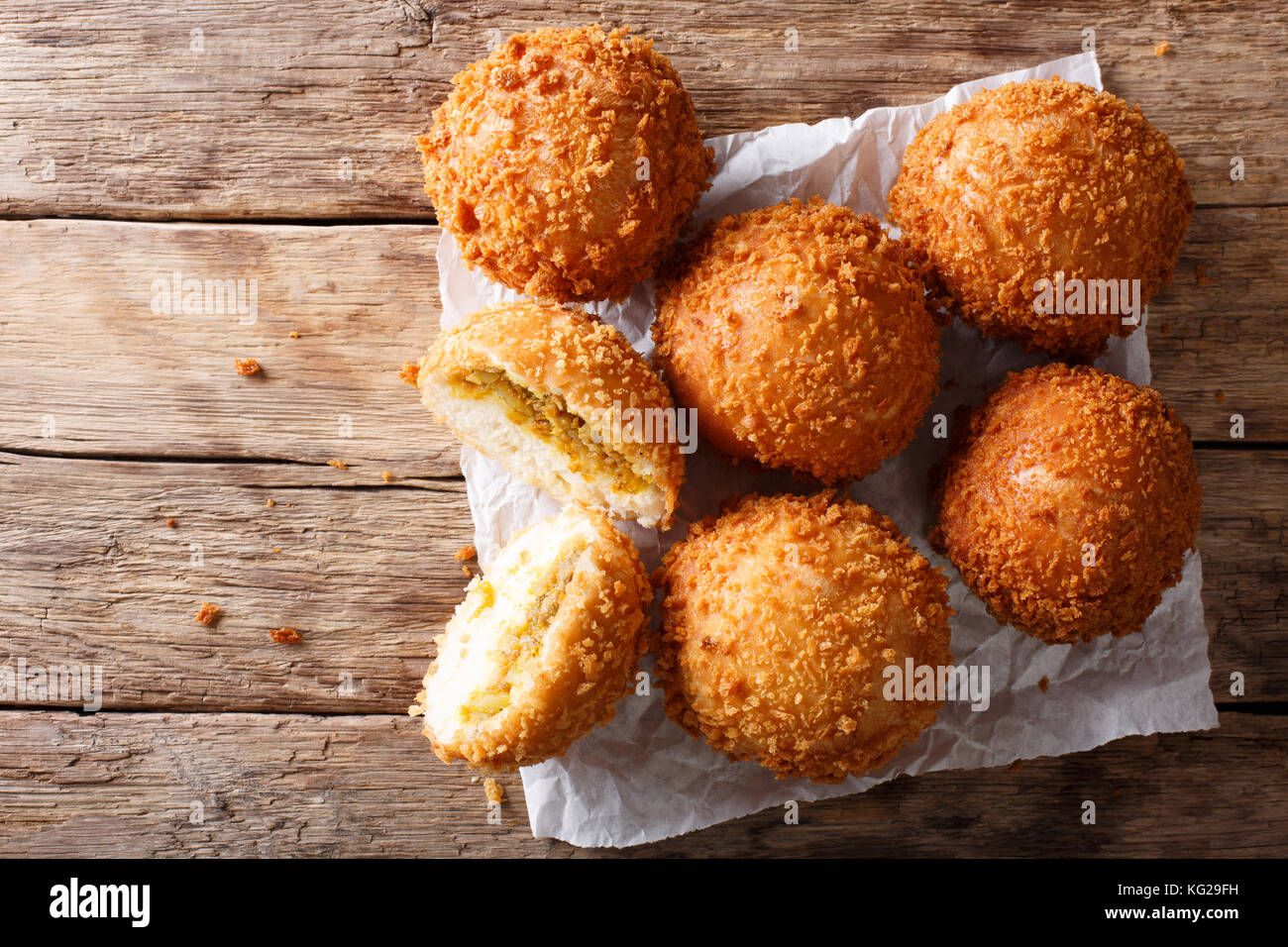 Japanese sliced bread with curry kare pan close-up on the table ...