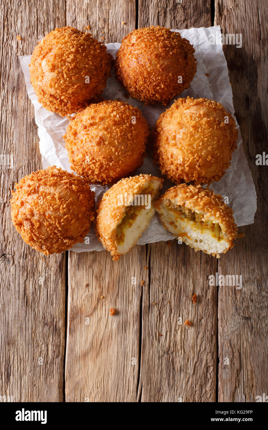 Japanese sliced bread with curry kare pan close-up on the table ...