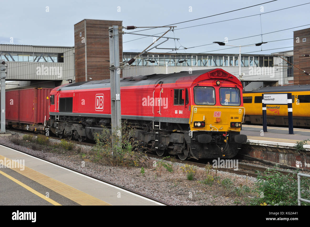 DB Class 66 diesel locomotive heads a freight train south through the ...