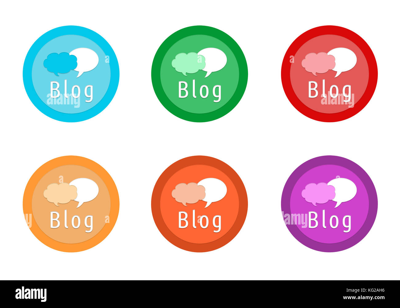 Set of rounded colorful buttons with blog symbol in blue, green, red ...