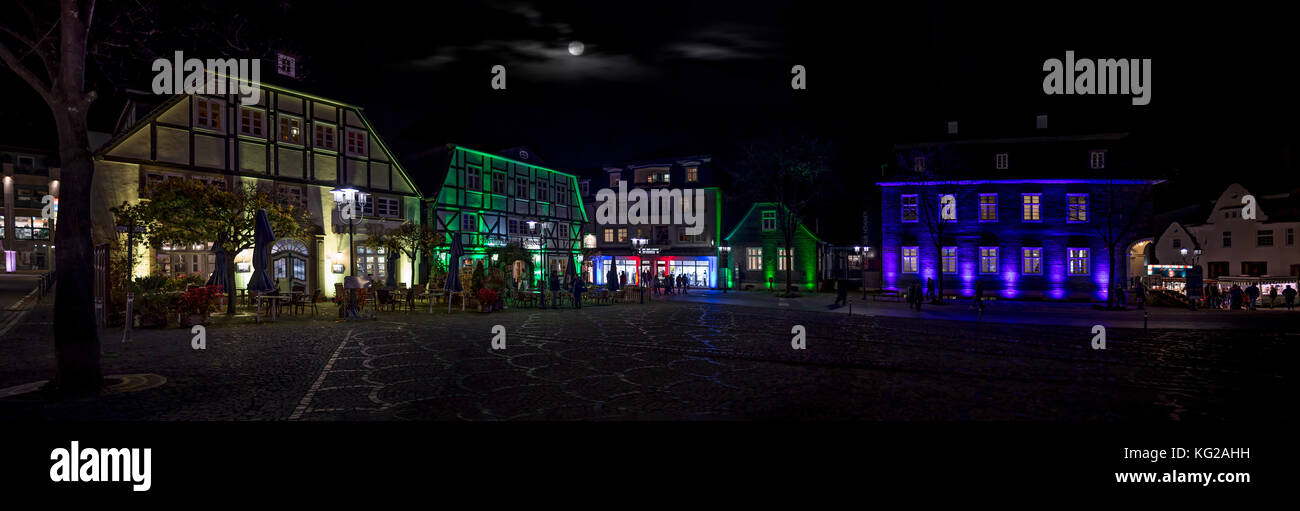 Brilon, Germany - October 30th 2017: Illuminated historical buildings ...