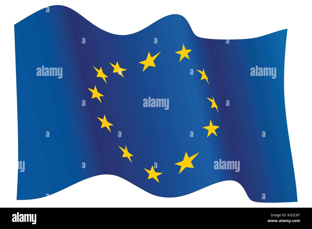 Flag of European Union waving, twelve yellow stars on blue background ...