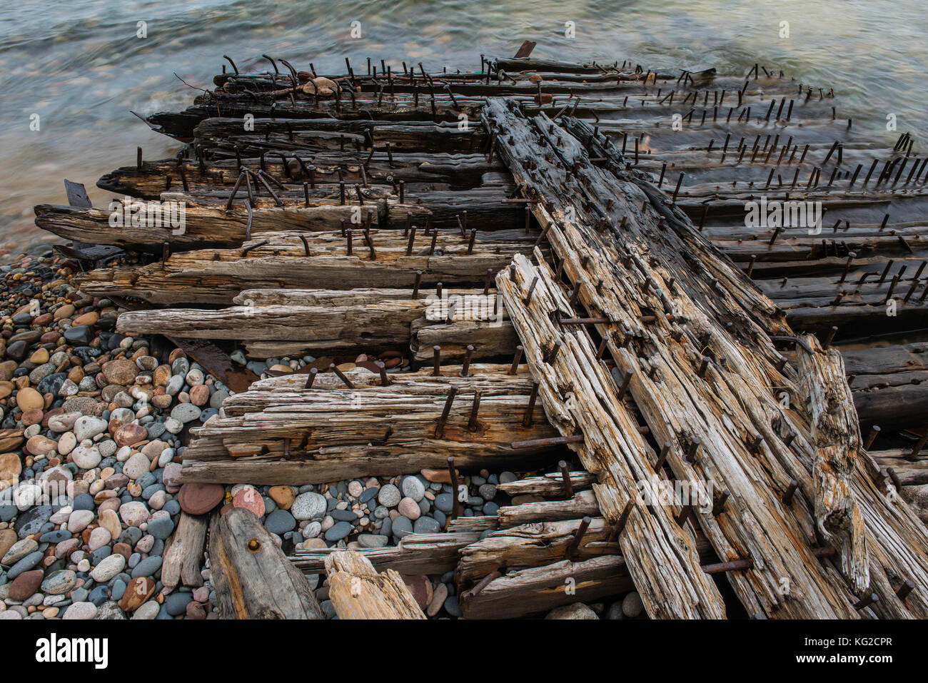 Remains of shipwreck along Lake Superior, Pictured Rocks National ...