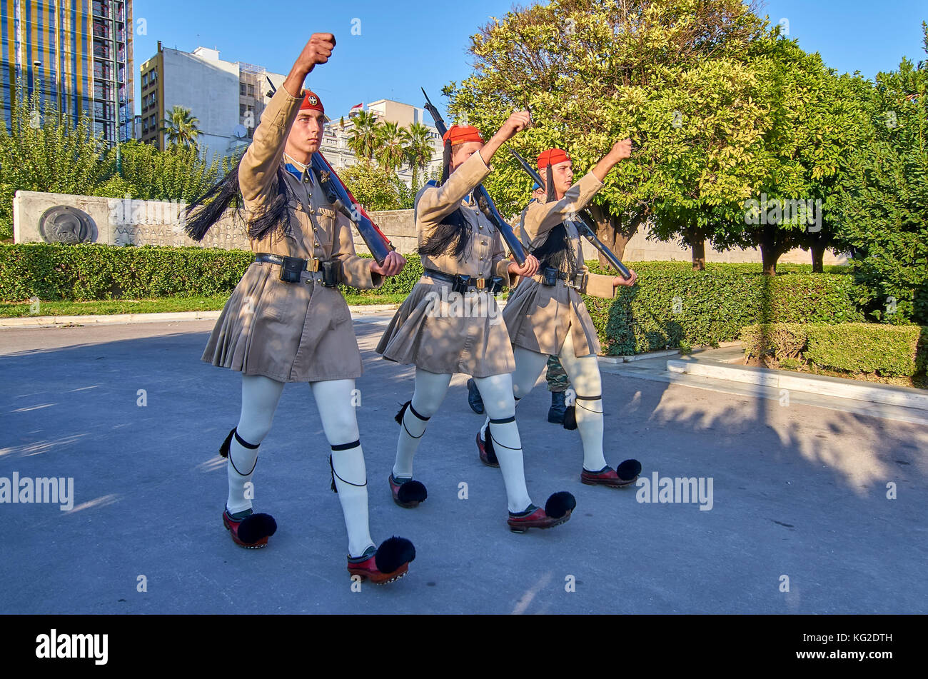 Evzones ( Evzoni ) from Hellenic Presidential Guard marching in from of ...