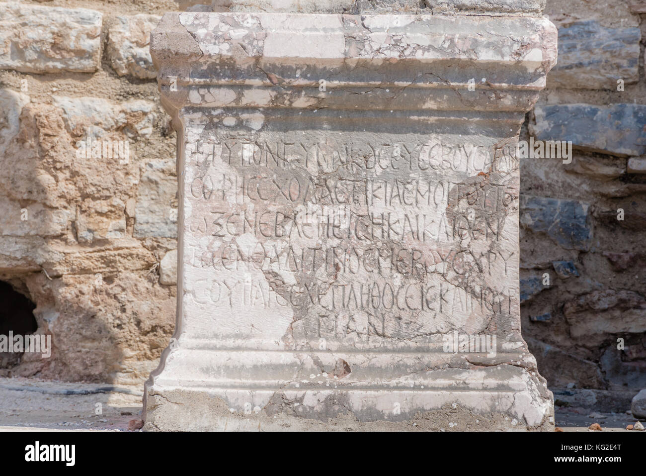 Ancient scripture on marble Ruins in Ephesus historical ancient city ...