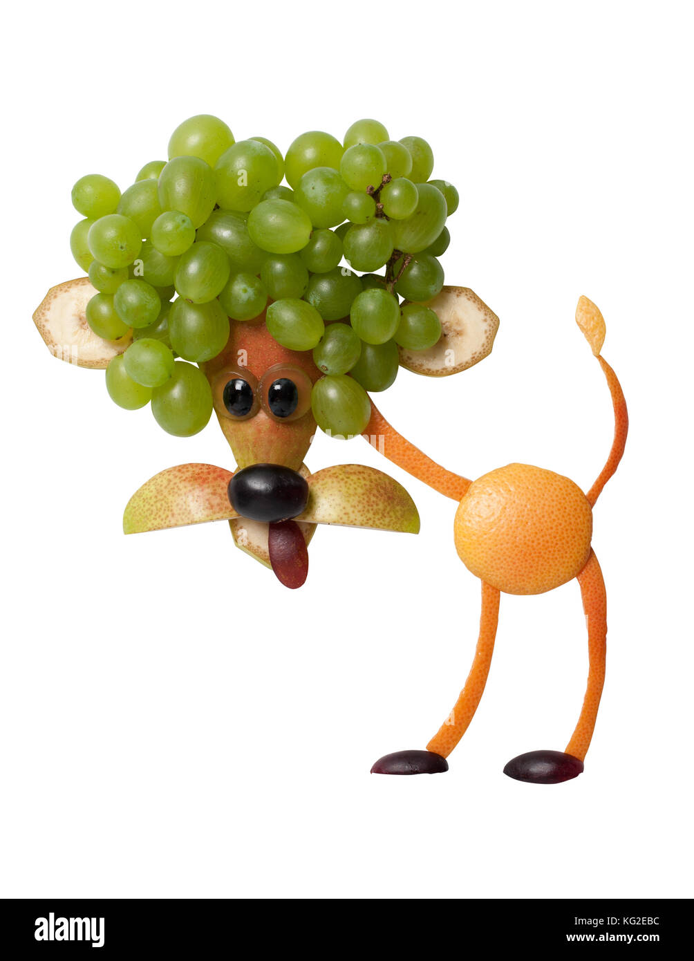 Lion made with grape, orange and pear on isolated background Stock ...