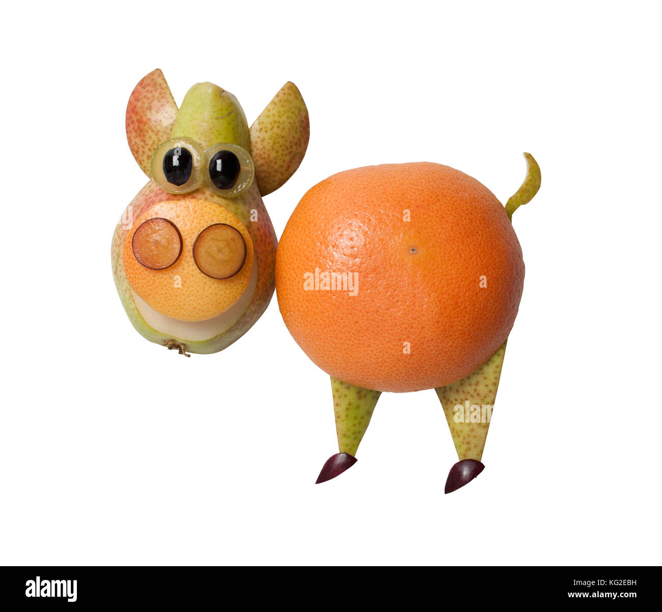 Pig made of orange and pear on isolated background Stock Photo - Alamy