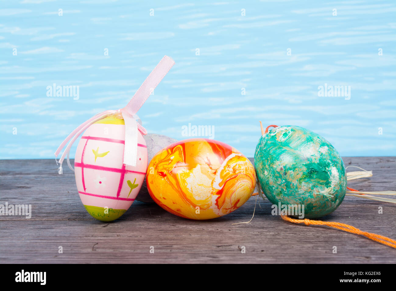 Easter in pool, wellness and relax. Eggs and water background for party ...