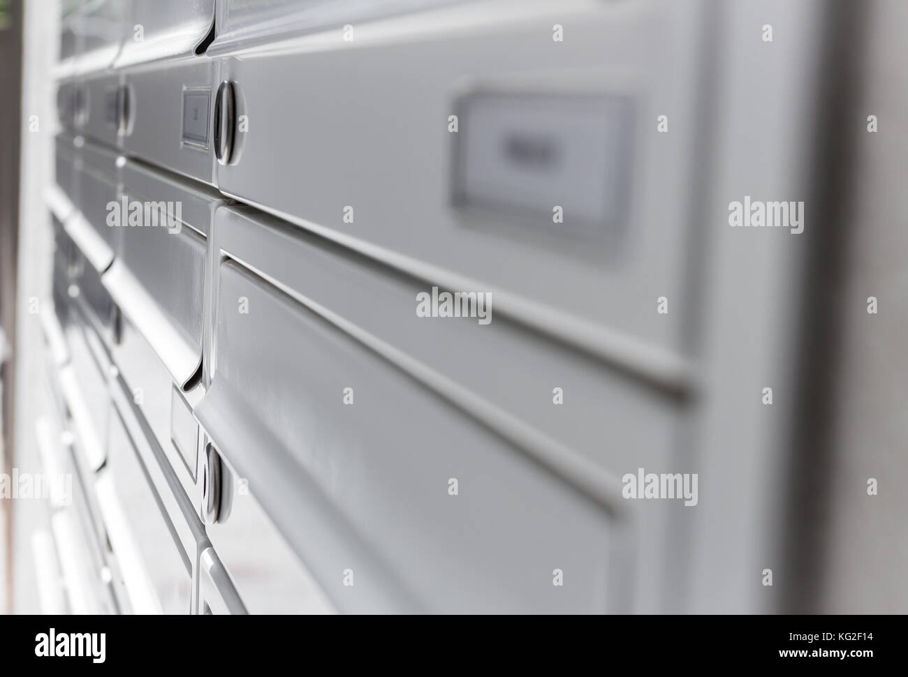 Rows of aluminum mail boxes for concepts such as safety and security ...